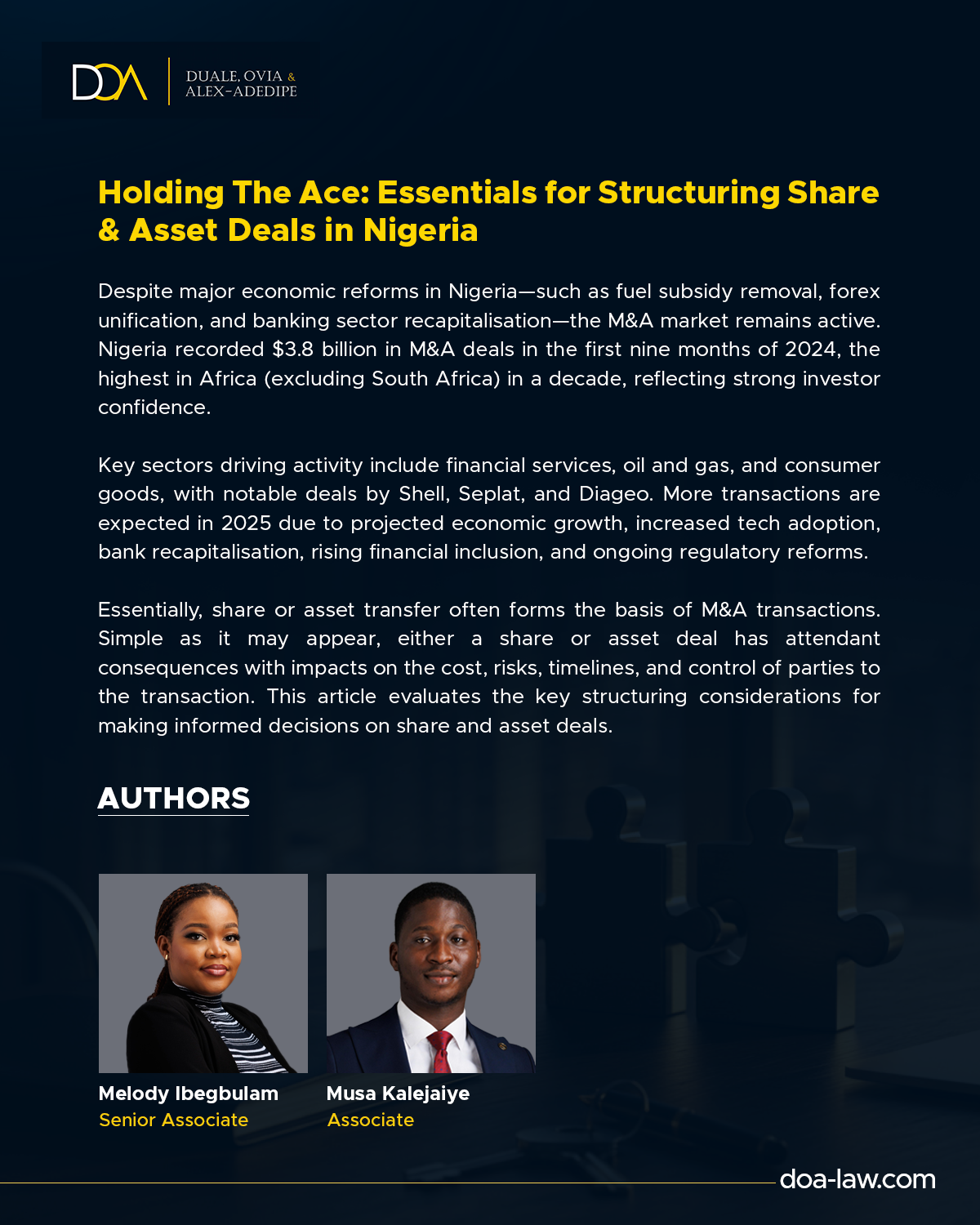 Holding The Ace: Essentials for Structuring Share & Asset Deals in Nigeria | A Leading ...